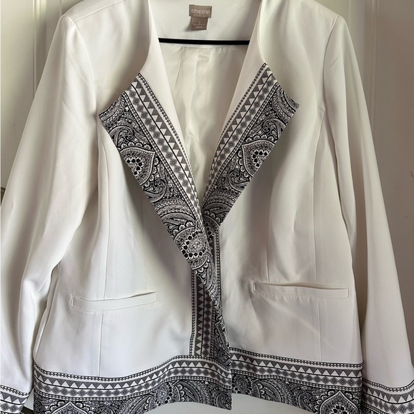 Chico's | Jackets & Coats | Chico Jacket White With Black Trim Designs ...